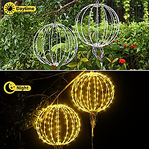2 Pack Christmas LED Lighted Ball for Tree 12 Inch, 160 LEDs Large Sphere Hanging Iron Frame Globe Light with 8 Flicker Modes and Plug Charging for Porch Patio Garden Decoration Indoor Outdoor