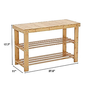 C&AHOME Shoe Rack Bench Bamboo, 3-Tier Shoe Organizer for Entryway, Shoe Storage Shelf Holds up to 240 LBS, Storage Benches Ideal for Bathroom Bench, Entryway, Hallway and Living Room, Natural