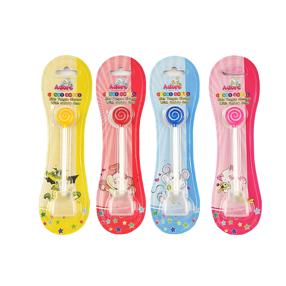 Adore 5Pcs Baby Kids Tongue Scraper Cleaner Brush with Cover, Multi-color Tongue Brush Lollipop Shape Tongue Scraper for Kids Baby, Baby Oral Cleaner