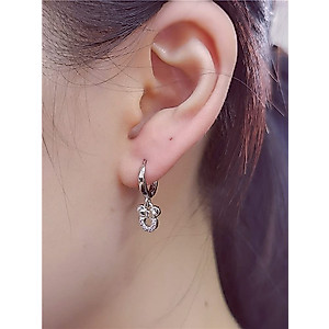 Small Mouse Dangle Hoop Earrings for Women Girls 925 Sterling Silver Cubic Zirconia Charm Animal Mice Huggie Sleeper Hoops Cartilage Hypoallergenic for Sensitive Ear Jewelry (Pink CZ)