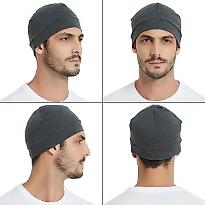 Headshion Cotton Skull Caps for Men Women,4-Pack Lightweight Beanie Sleep Hats Breathable Helmet Liner