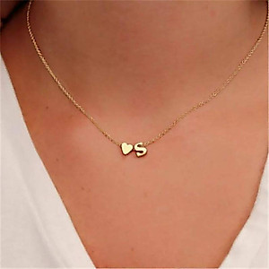 Glimmerst Initial Heart Necklace,18K Gold Plated Stainless Steel Tiny Heart Letter A Necklace Personalized Monogram Name Necklace for Women