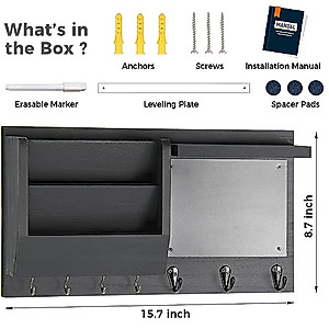 Ziivita Key Holder for Wall - Mail Holder Organizer Wall Mount with Shelf - Hanging Key Rack Hanger with Hooks Decorative for Home Coat Letter Dog Leash Entryway Living Room Decor