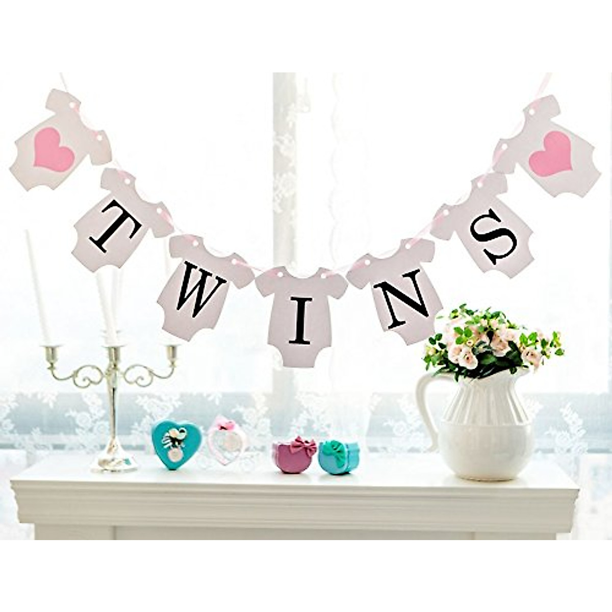 INNORU(TM) It is Twins Banner -Baby Shower, Gender Reveal, Baby Girl's 1st 2nd 3rd Birthday Banner Party Decorations