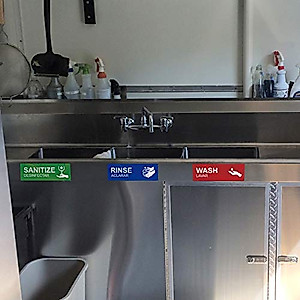 Wash Rinse Sanitize Sink Labels, Hand Wash Only Sign, 4 Pack 3 Compartment Sink Waterproof Sticker Signs for Wash Station, Commercial Kitchens, Restaurant, Food Trucks, Busing Stations, Dishwashing…