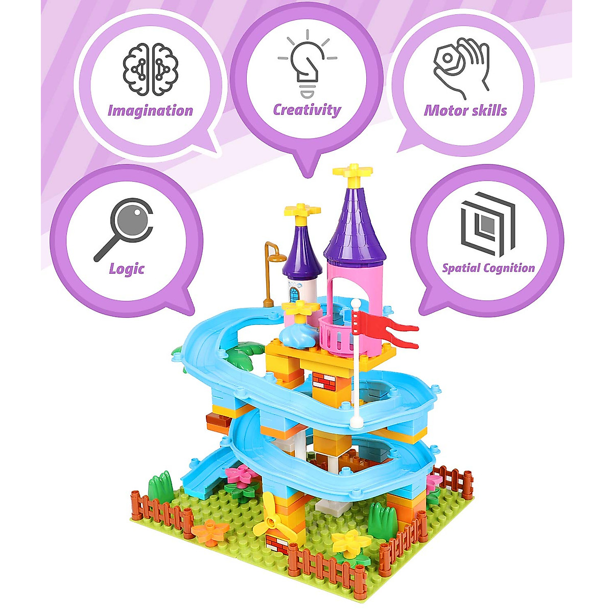 Marble Run Toy Building Sets, 86Pcs Castle Building Duplos for Age 3+, Marbles Track Building Toys, Large Building Bricks Race Track STEM Educational Toys for Toddler Boy Girl Birthday Toys Gifts