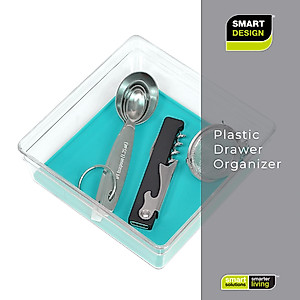 Smart Design Plastic Drawer Organizer - 6 x 6 Inch - Silicone Bottoms - BPA Free - Makeup Tray, Vanity, Utensils, Silverware Storage Bin - Kitchen - Blue