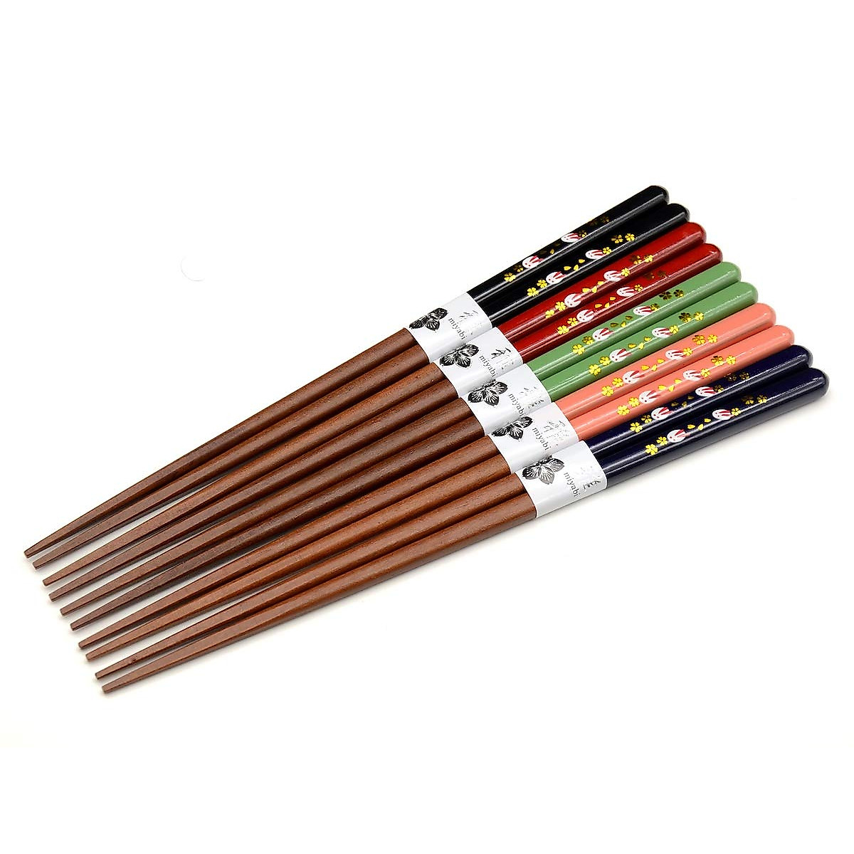OMyTea 5 Pairs Chopsticks Reusable - Japanese Wooden Chopsticks Gift Sets, 9 Inch/23cm, for Sushi, Noodles, Rice, Camping, Travel (Sakura & Rabbits)