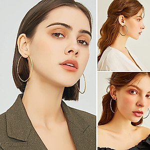 3 Pairs 14k Gold Plated Large Hoop Earrings Set - 50/60/70mm Diameter Hypoallergenic Sterling Silver Post