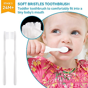 FDBTL 4 Pieces Training Toothbrush Set and Baby Tongue Cleaner, Infant to Toddler Oral Care for 6 to 24 Months, 1 Year and up