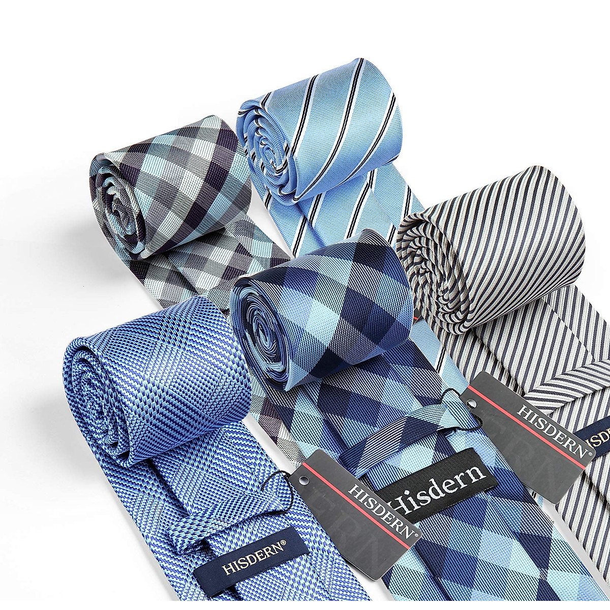 HISDERN Lot 5 PCS Classic Men's Silk Tie Set Necktie & Pocket Square with Gift Box,T5-s5,One Size