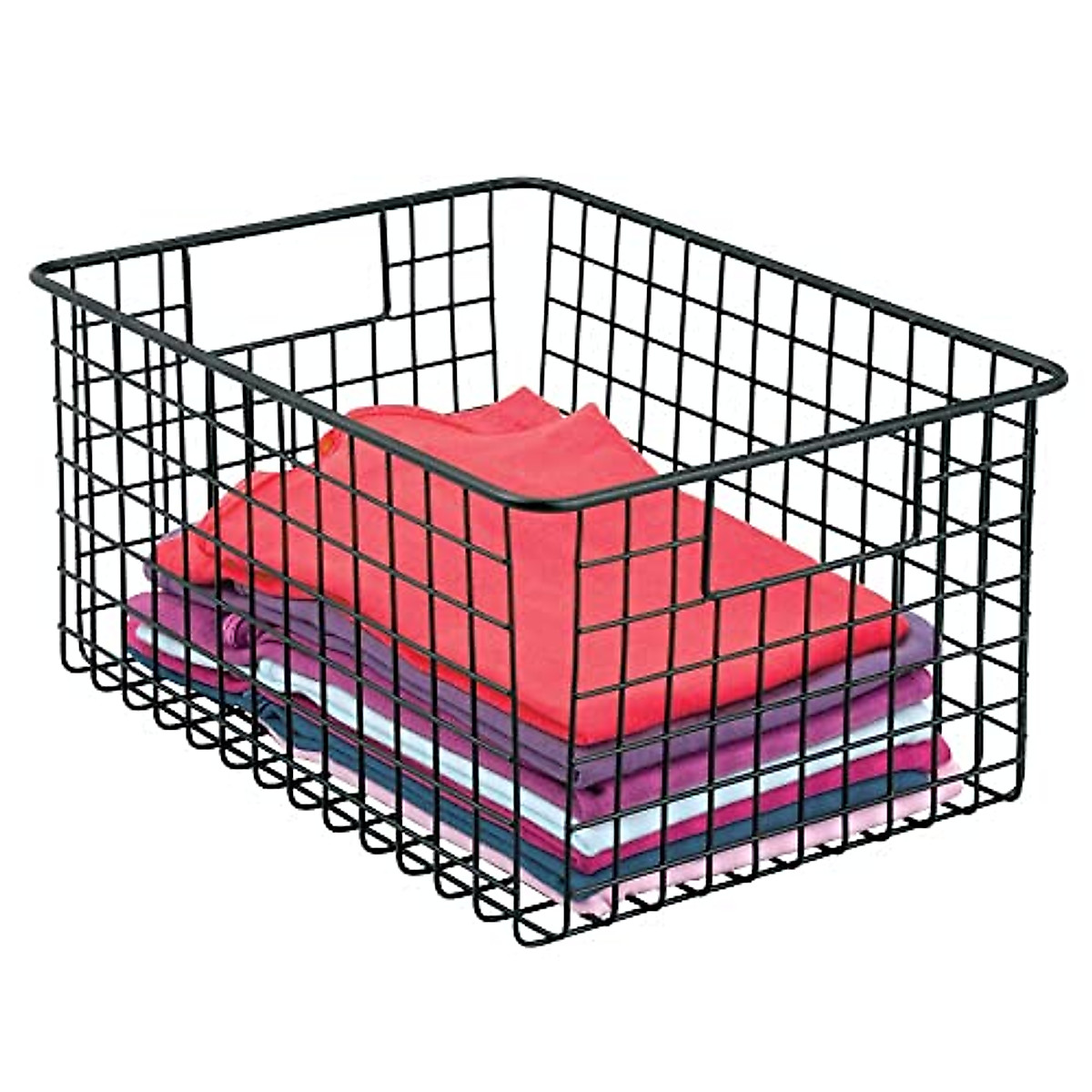 mDesign Metal Wire Closet Storage Basket Organizer with Handles for Organizing Bedroom, Bathroom, Mudroom, Entryway, Hallway, or Linen Closets - Concerto Collection - 8 Pack - Black