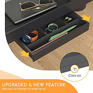 SPACELEAD Bedside Shelf for Bed – College Dorm Room Clip On Nightstand with Cup Holder & Cord Holder&drawer – Bunk Bed Shelf for Organizer Top for Bedroom (Black，Plastic)