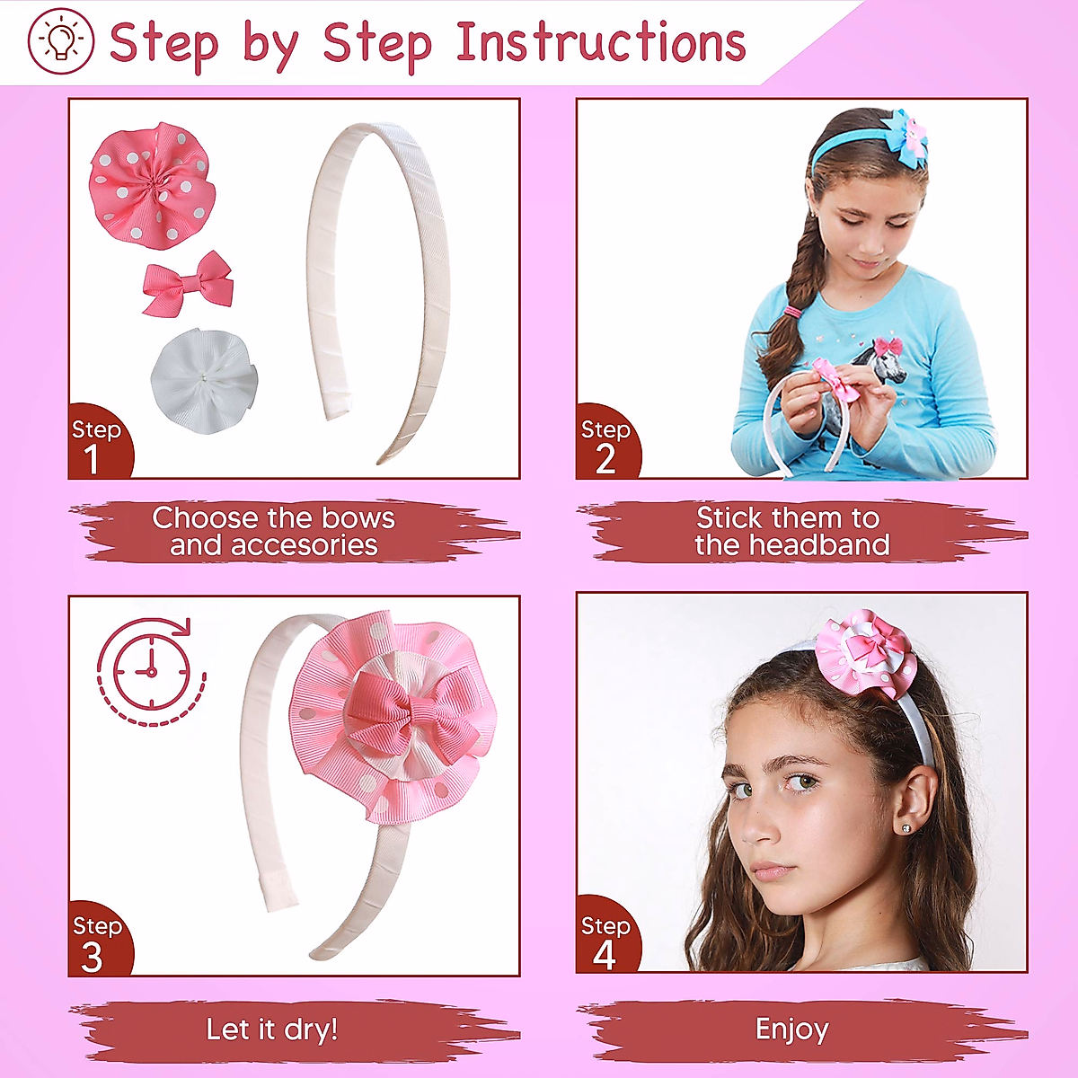 DIY Headband for Girls - Art and Crafts for Girls Ages 7-12 Full of Ribbon, Headbands, Bows and more - Craft Kits for Kids Ages 5-7 Crafts for Girls Ages 6-8 8-12 Crafts for Kids ages 8-12 3-5 4-8