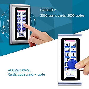 Door Access Control System Stand-Alone Password Keypad + 5PCS Proximity Keychains, Support 2000 Users Card Reader, Weatherproof, Backlight, Zinc Alloy Metal Case, for Garage Door, Gate Opener