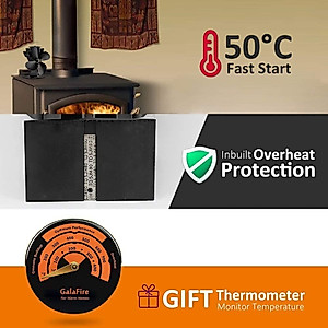 GALAFIRE 4-Blades Heat Powered Wood Stove Fan (for Wood/Log Burner/Fireplace) + Magnetic Stove Thermometer + Canvas Firewood Carrier Bag with Handles