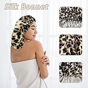 Silk Bonnet for Sleeping with Double-Layer Flower Satin Bonnet for Women Dark Brown