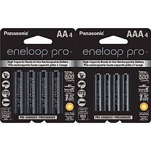 Panasonic Eneloop Pro AA and AAA High Capacity Ni-MH Pre-Charged Rechargeable Batteries Bundle (4 Pack of Each)