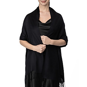 Achillea Large Soft Silky Pashmina Shawl Wrap Scarf in Solid Colors (Black)