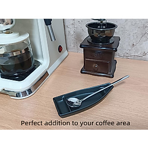Coffee Spoon and Rest for Coffee Bar, Boat Small Spoon Rest for Coffee Station, Coffee Spoon Holder for Coffee Bar, Tea Spoon Rest Teaspoon Rest with Spoon (Matte Black + Round Spoon)