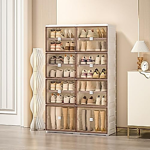 BINSIO Shoe Storage Cabinet 7 Tiers for 28 Pairs, Collapsible Shoe Racks Organizer, Easy Assemble Foldable Shoe Boxes, One Piece Portable White Plastic Shoe Cubby for Closet, Entryway, Bedroom