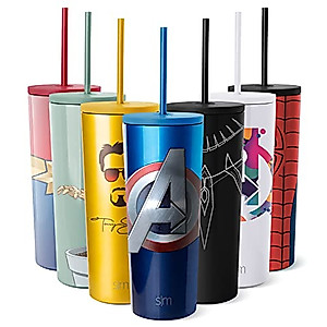 Simple Modern Marvel Insulated Tumbler Cup with Flip Lid and Straw Lid | Gifts for Women Men Reusable Stainless Steel Water Bottle Travel Mug | Classic Collection | 24oz Avengers Shield