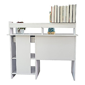 WISCLASS Modern and Simple White Computer Desk with Keyboard Tray and Drawers
