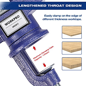 WORKPRO Bench Vise, 2.5 Inch Jaw Width Universal Table Vise, 360°Swivel Base Home Vice Bench Clamp with Magnetic Jaw Pads, Portable Clamp-on Vise Bench for Woodworking, Metalworking, Drilling