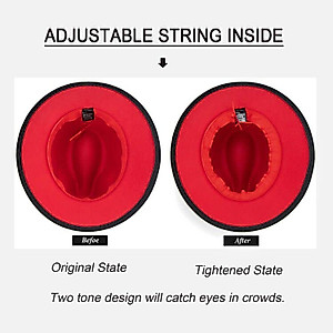 Red Bottom Fedora Hats for Men Women - Classic Black Red Panama Hat Wide Brim Two Tone Jazz Gentleman Hat