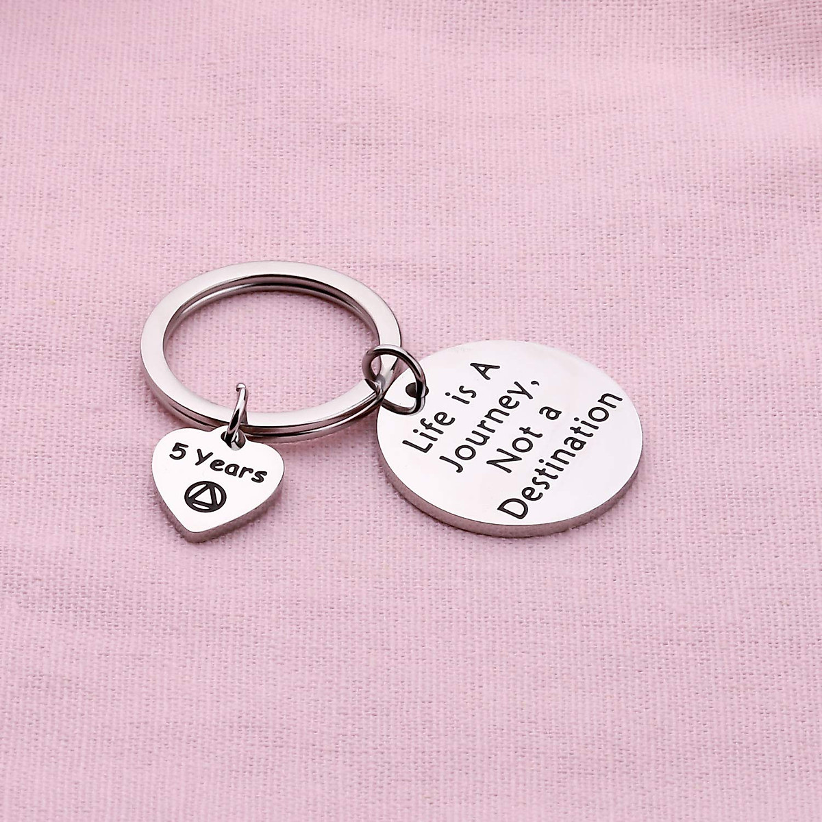 BEKECH Sober Gift Sobriety Anniversary Keychain Life is A Journey Not A Destination 1 Month 6 Months 1 Year 2 Years 3 Year AA Yearly Recovery Jewelry Gift for Women Men (silver 5years)