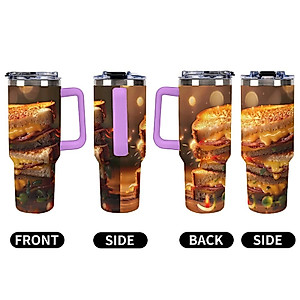 Grilled Cheese Sandwich 40 Oz Tumbler Insulated Stainless Steel Water Bottle Travel Mug Car Cup with Handle And Straw