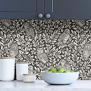 NuWallpaper NUS3625 Sleepy Owls Peel & Stick Wallpaper, Charcoal