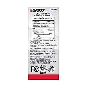 Satco 6Pk 8w BT15 LED 2700K Medium Base White Dimmable - 60w equiv