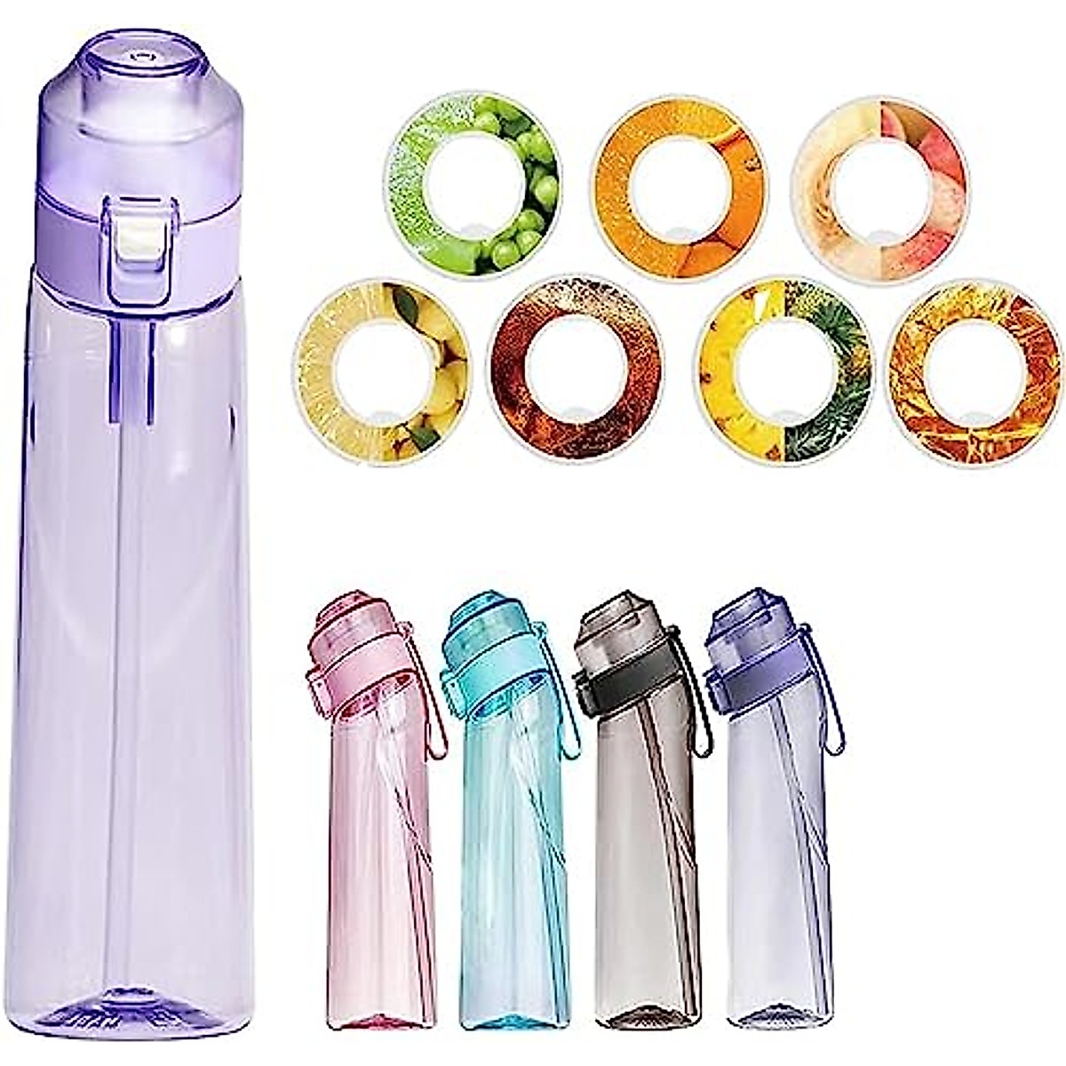 Purple sports Air Water Bottle, 650 ml Drinking Bottle with Flavour, with 7 Fruit Flavour Pods Scented, Air Bottle Starter Set, Leak-proof Cup for Gym, Running, Outdoor, Water Bottle Air Up Bottle