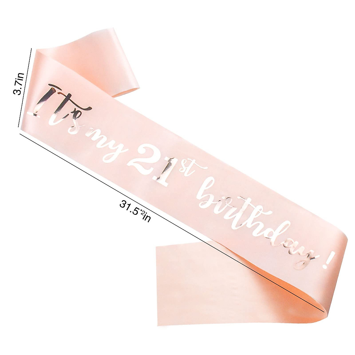 SGKUED 'It's My 21st Birthday' Sash, Rose Gold Soft Satin Sash with Rose Foil Lettering Birthday Sash for Girl 21st Birthday Party Favors and Decorations