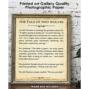 Motivational Wall Art Office Decor for Men & Women: "The Tale of Two Wolves" Literary 8x10 Inspirational, Motivational Poster & Positive Affirmations Wall Decor for Kids