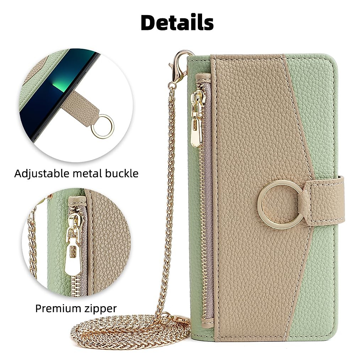 Arseaiy Wallet Case for OPPO Reno 6 Pro Plus 5G/Reno 6 Pro 5G（Snapdragon） Flip Phone Case Cover with Crossbody Strap Magnetic Zipper Pocket Makeup Mirror PU Leather Shockproof with Kickstand Shell