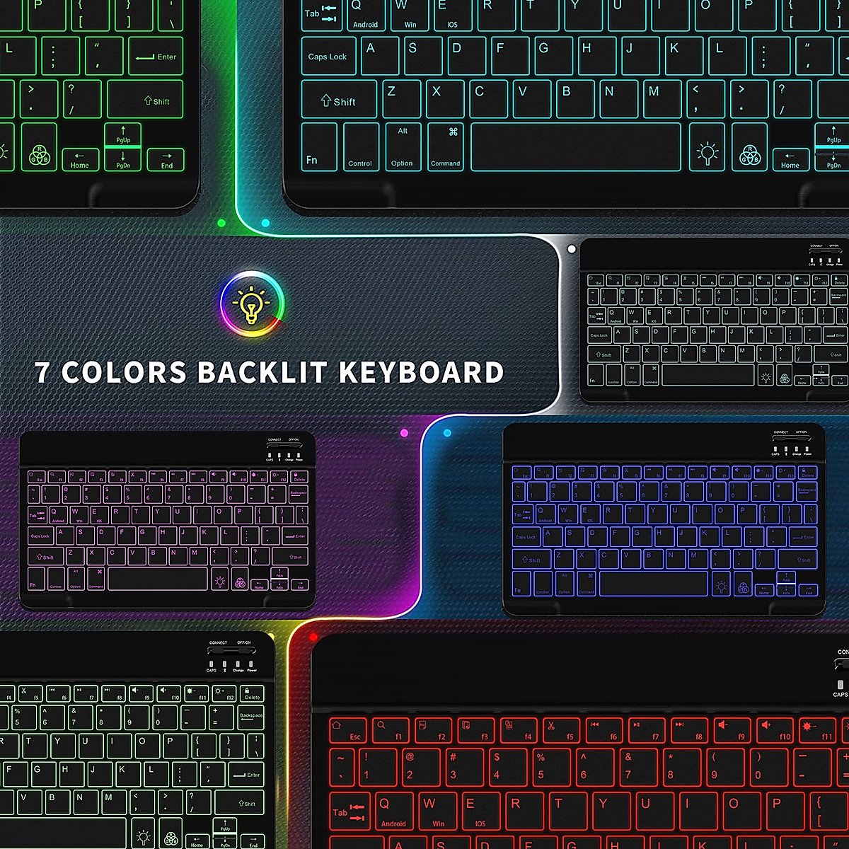 Backlit Bluetooth Keyboard Small Portable External Wireless Keyboard Cordless Rechargeable Illuminated for Android Tablet Cell Phone Smartphone iPad Pro Air Mini iPhone Windows Surface (Black)