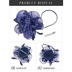 SWEETV Fascinators Hats for Women Tea Party Hat and Gloves Set for Kentucky Derby, Cocktail, Wedding, Fancy Dress Party Blue