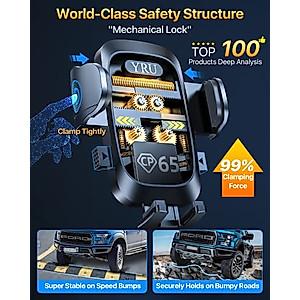 YRU [Upgrade 80LBS Strong Suction] Car Phone Holder Mount,[Bumpy Road Stable] Dashboard Cell Phone Holder for Car Air Vent Windshield Phone Stand for iPhone 14 13 12 Pro Max Samsung & Pickup Truck