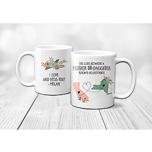 CANARY ROAD Two State Mother Daughter Mug | Gift Wrap Included | Gift For Mom | Gift For Her | Mother Present | Mothers Day Gift | Long Distance Map Gift | Unique Mom Gift | Gift for Daughter