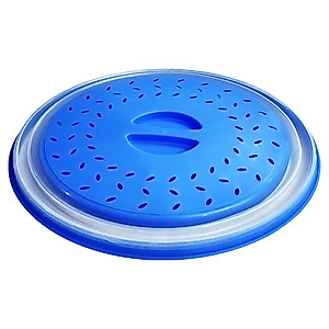 OUZIFISH Microwave Plate Cover 10.5 inch Collapsible Food Plate Lid Cover - BPA Free, Easy Grip, Microwave Plate Guard Lid With Steam Vent & Colander Strainer for Fruit  (Sky Blue)