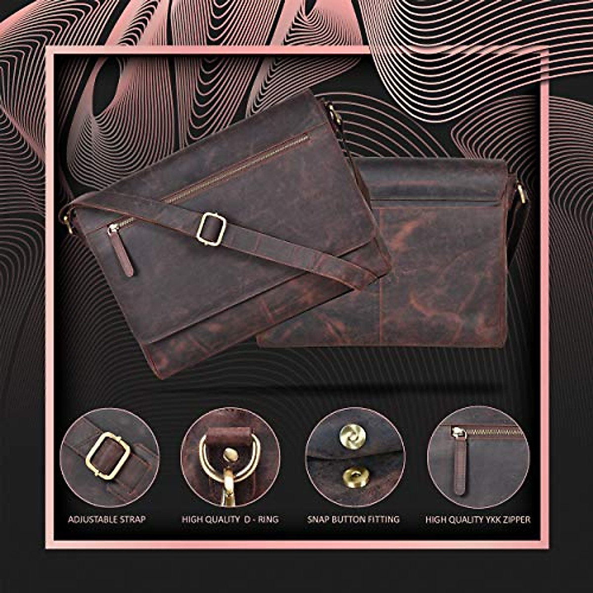 ESTALON Real Leather Messenger Bag for Men and Women - Laptop Briefcase Bag For Office,College, Adjustable Shoulder Strap Satchel