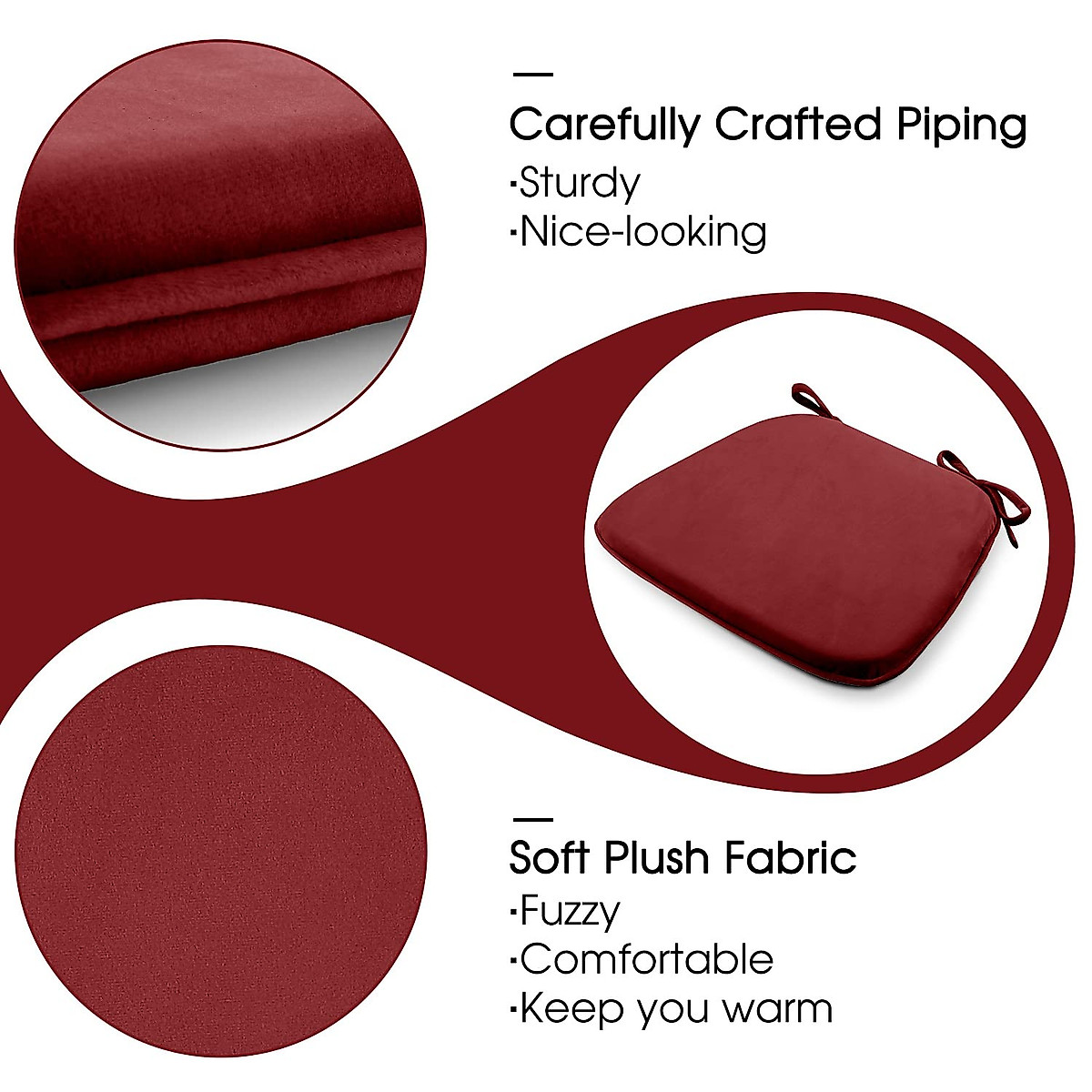 Basic Beyond Kitchen Chair Cushions Set of 4, U Shaped Memory Foam Chair Cushion with Ties, 17 x 16 inches Soft Plush Velvet Chair Pads for Dining Chairs(Red)