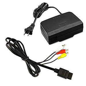 N64 Power Supply and Cable, AC Power Supply Adapter and AV Composite Video Cable Cord Compatible with Nintendo 64
