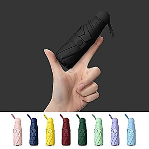 TIME LOVER Mini Windproof Folding Travel Umbrella, Sun & Rain Umbrellas, Compact Portable for Women Men (Black)
