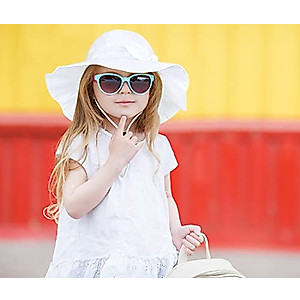 Baby Girl Sun Hat with UPF 50+ Outdoor Adjustable Beach Hat with Wide Brim Bucket Hats (0-6 Months, 1pcs-White, 0_Month)