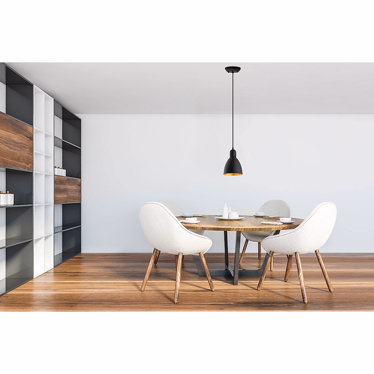 EGLO Priddy 1-Light Mini Pendant Hanging Lighting Fixture with Steel Shade for Kitchen Island, Hallway, and Dining Room, 60W, 82 in, Black and Gold