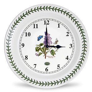 Portmeirion Botanic Garden 10.5" Wall Clock | Garden Lilac Motif | Fine Earthenware | Chip Resistant Glaze | Made in England | Ideal for Room & Kitchen Décor