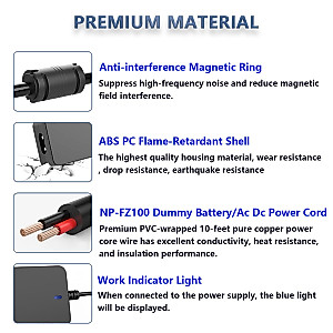 UORLEN NP-FZ100 A7III A7IV Dummy Battery AC Power Adapter Kit for Sony Alpha A7 III, A7 IV, A7SIII A7RIII A7RIV A7RV FX30 FX3 A7C A6600 A6700 A1 ZV-E1 A9, A7R III IV V Cameras